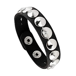 Eigso 2Pcs Black Leather Bracelet for Men Women Adjustable Hematite Punk Spike Metal Cuff Bangle