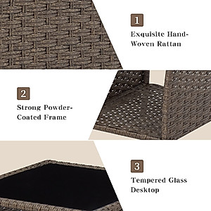 Elesuli Wicker Side Coffee Table Outdoor Side Tables Storage Bistro Table Patio Furniture Square End Tables Garden Table Brown