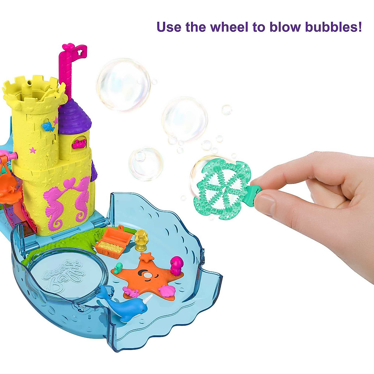 Polly Pocket Bubble Aquarium Playset with Polly & Mermaid Micro Dolls, 2 Bubble-Making Features, Bubble Solution & 18 Accessories, Pop & Swap Pieces
