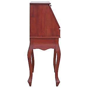 vidaXL Vintage-Style Secretary Desk - Solid Mahogany Wood Desk with Drawers and Compartments - Brown Finish, Rectangular Farmhouse Writing Desk