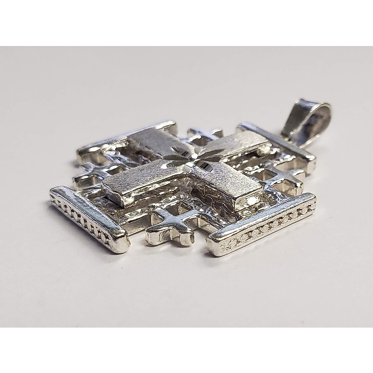 Sterling Silver (925) Jerusalem Crusader's cross Pendant. Handcrafted in the Holy Land. Two layer cross with Bethlehem star hand engraved.