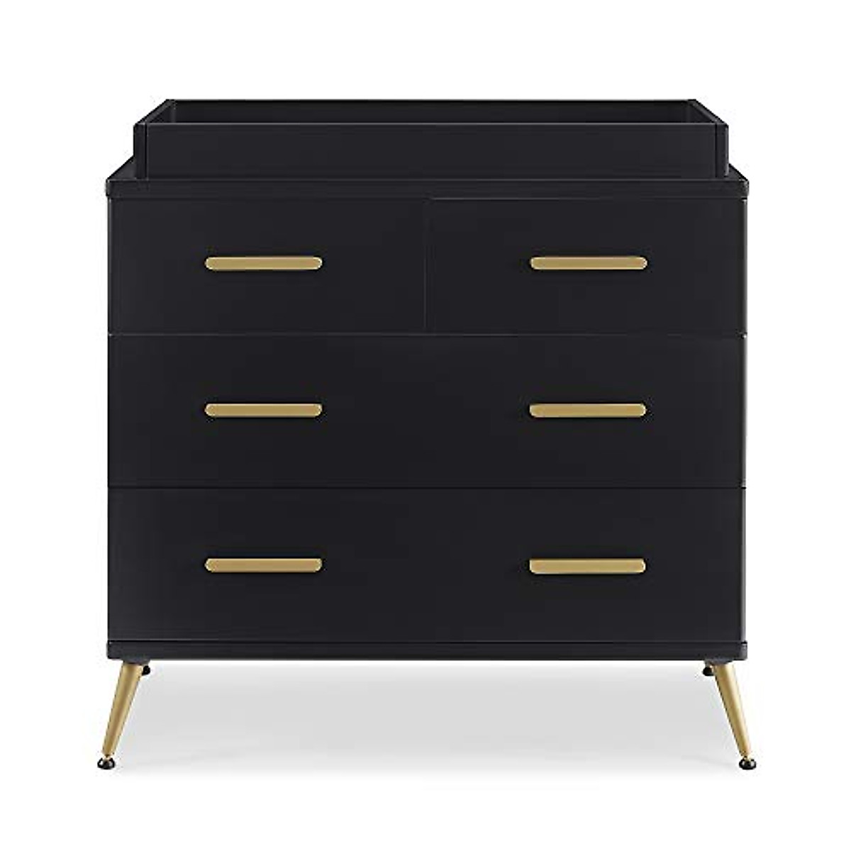 Delta Children Sloane Crib 7-Piece Baby Nursery Furniture Set–Includes: Convertible Crib, Dresser, Changing Top, Crib Mattress, Fitted Sheets, Toddler Guardrail & Changing Pad, Black w/Melted Bronze