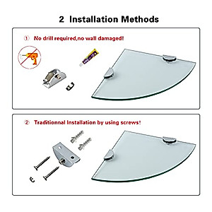 Corner Glass Shower Caddy 4 Pack 8MM-Thick Tempered Glass Shelf No Drilling Wall Mount Corner Mounted Shelves Space Saver Adhesive Bathroom Home Shelf Shampoo Holder Organizer Strong Adhesion