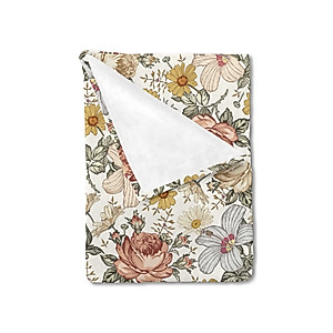 HawSkgFub Boho Retro Peony Floral Baby Blanket for Girls Gift, Beige Bohemia Daisy Flower Flannel Fleece Nursery Bed Blankets, Vintage Soft Lightweight Newborn Infant Kids Toddler Bedding 30 x 40
