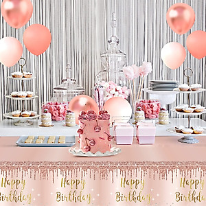 3 Pcs Pink Rose Gold Happy Birthday Tablecloth Decorations for Women, Happy Birthday Table Cover Party Supplies, 16th 21st 30th 40th 50th Birthday Plastic Disposable Rectangular Table Cloth Decor