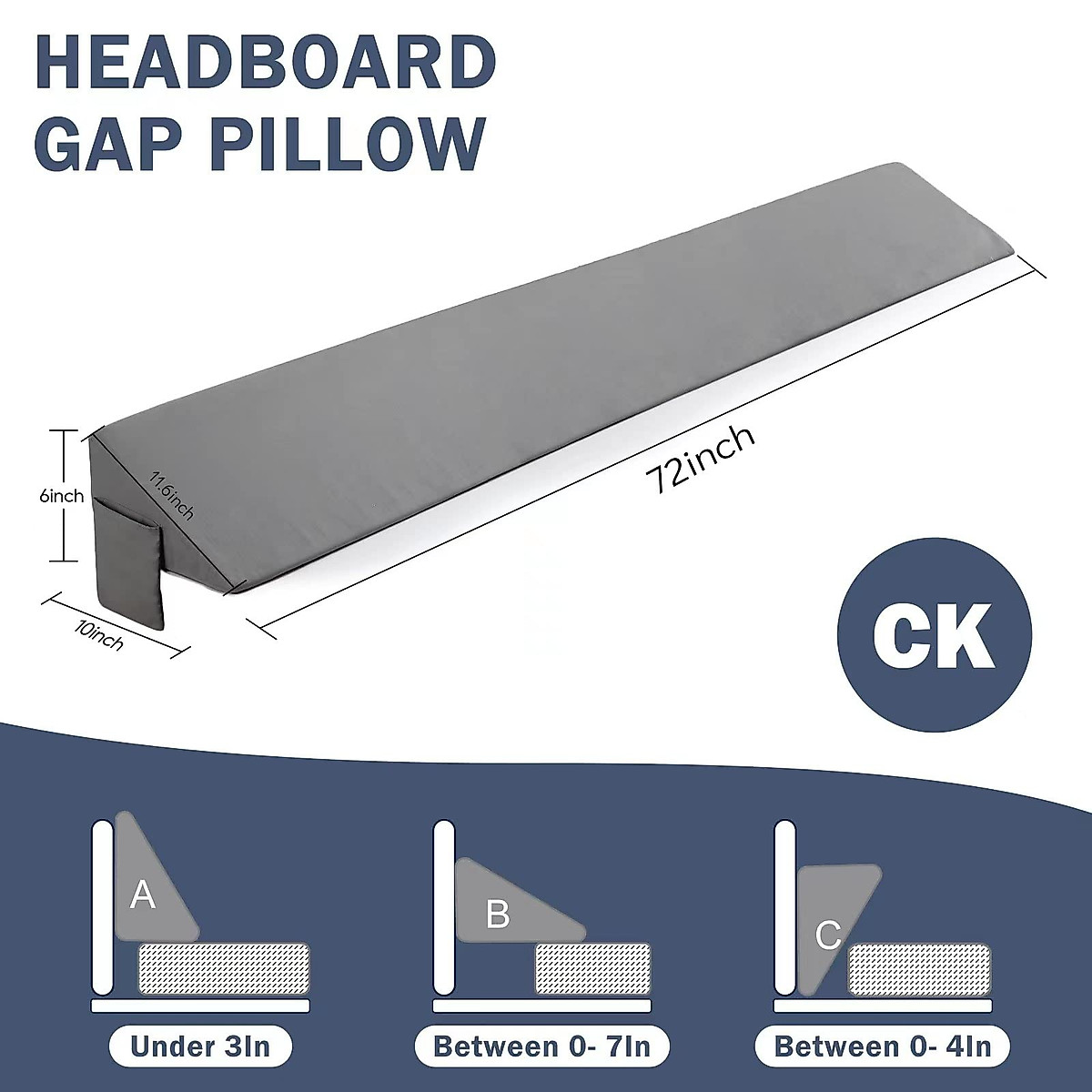 Cushore Cal King (72"x10"x6") XL Bed Wedge Pillow for Headboard, Foam Mattress Wedge Gap Filler(0"-7"), Sleep & Reading Pillow Fill The Gap Between Your Headboard and Mattress (Cal King, Gray)