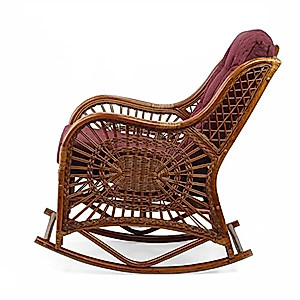 SunBear Furniture Rocking Malibu Lounge Chair ECO Natural Rattan Wicker Handmade Cognac (Light Brown Color) with Dark Brown Cushion (MR-MLBW)