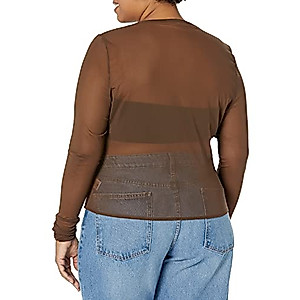 The Drop Women's Zander Mesh Long Sleeve Blouse, Coffee Bean, XXL, Plus Size