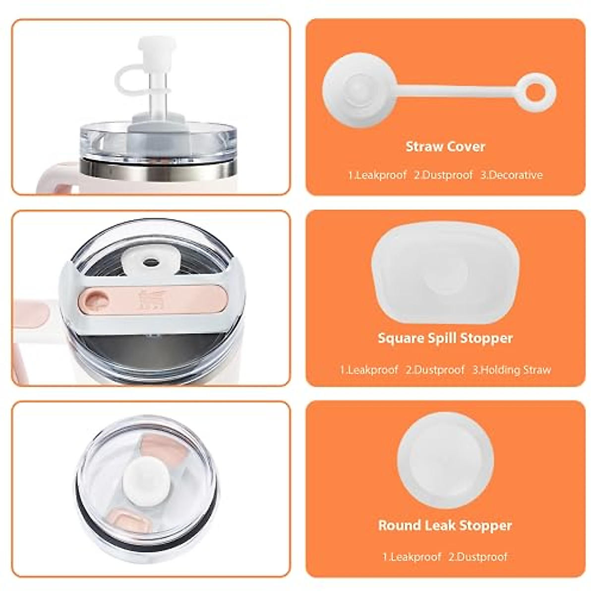 12PCS Silicone Spill Proof Stopper Set - Spill Stopper Straw Cover for Stanley Cup 1.0 2.0 40oz 30oz, Stanley Accessories Including 2 Straw Cover Cap, 2 Square Spill Stopper And 2 Round Leak Stopper
