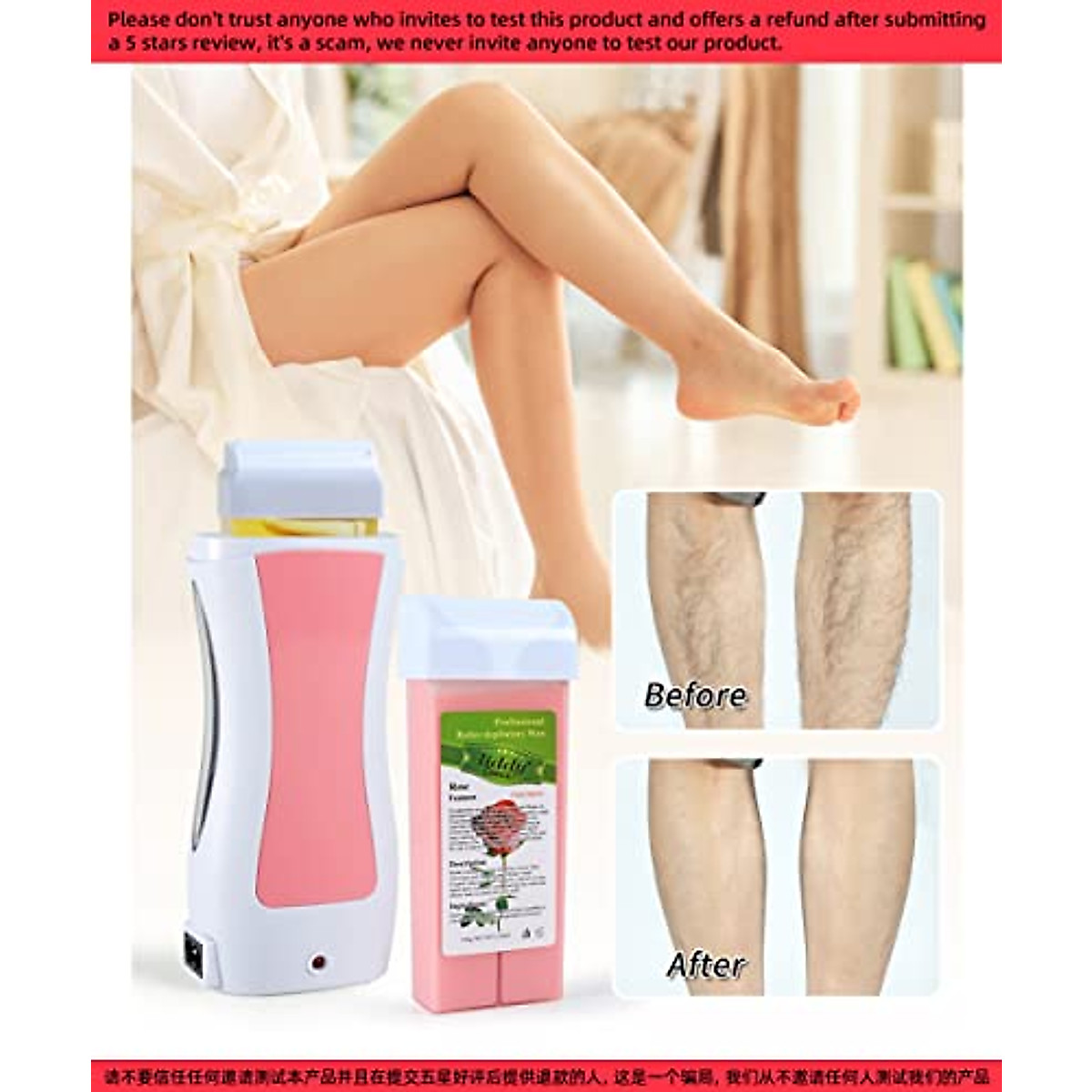 Roll On Wax for Women, Waxing Kit for Sensitive Skin, Rose & Honey Roll On Wax Kit for Larger Areas of the Body, Roller Waxing Kit Hair Removal, at Home Waxing Kit for Women and Men