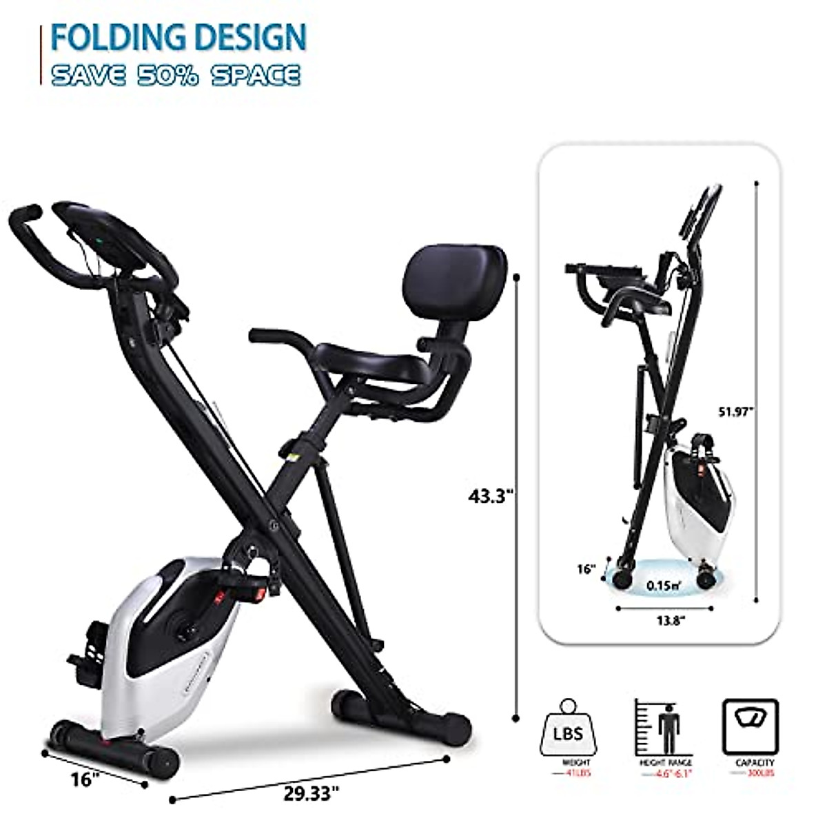 Davcreator Folding Exercise Bike, 2-in-1 Magnetic Recumbent & Upright Indoor Foldable Stationary Bikes for Home Workouts