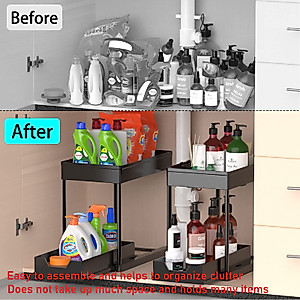 Under Sink Storage Rack Two Tier Pull Out Kitchen Under Sink Organizer and Storage Bathroom Under Sink Storage Rack 15.7 * 6.5 * 11.2 Inch Black Under Sink White Countertop (2 Pack) (white and white)