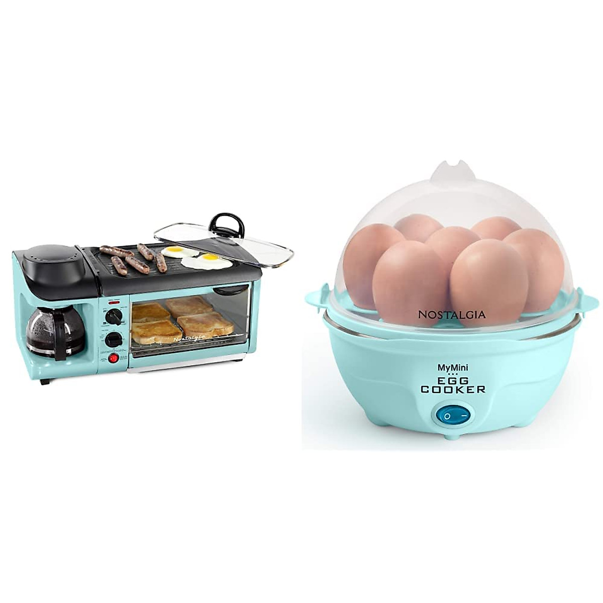 Nostalgia 3-in-1 Breakfast Station with Electric Egg Cooker - Includes Coffee Maker, Griddle, and Toaster Oven