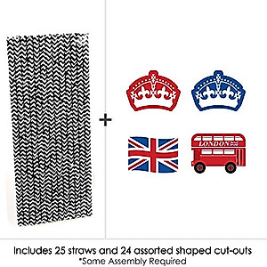 Big Dot of Happiness Cheerio, London - Paper Straw Decor - British UK Party Striped Decorative Straws - Set of 24