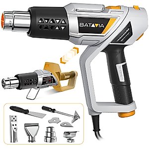 BATAVIA Heat Gun, 2 in 1 Fast Heating Hot Air Gun 1500W 122℉~1112℉(50°C~600°C) Overheat Protection for Crafts, Shrink Tubing, Epoxy Resin, Vinyl Wrap, Soldering, Candle Making PLD2382S