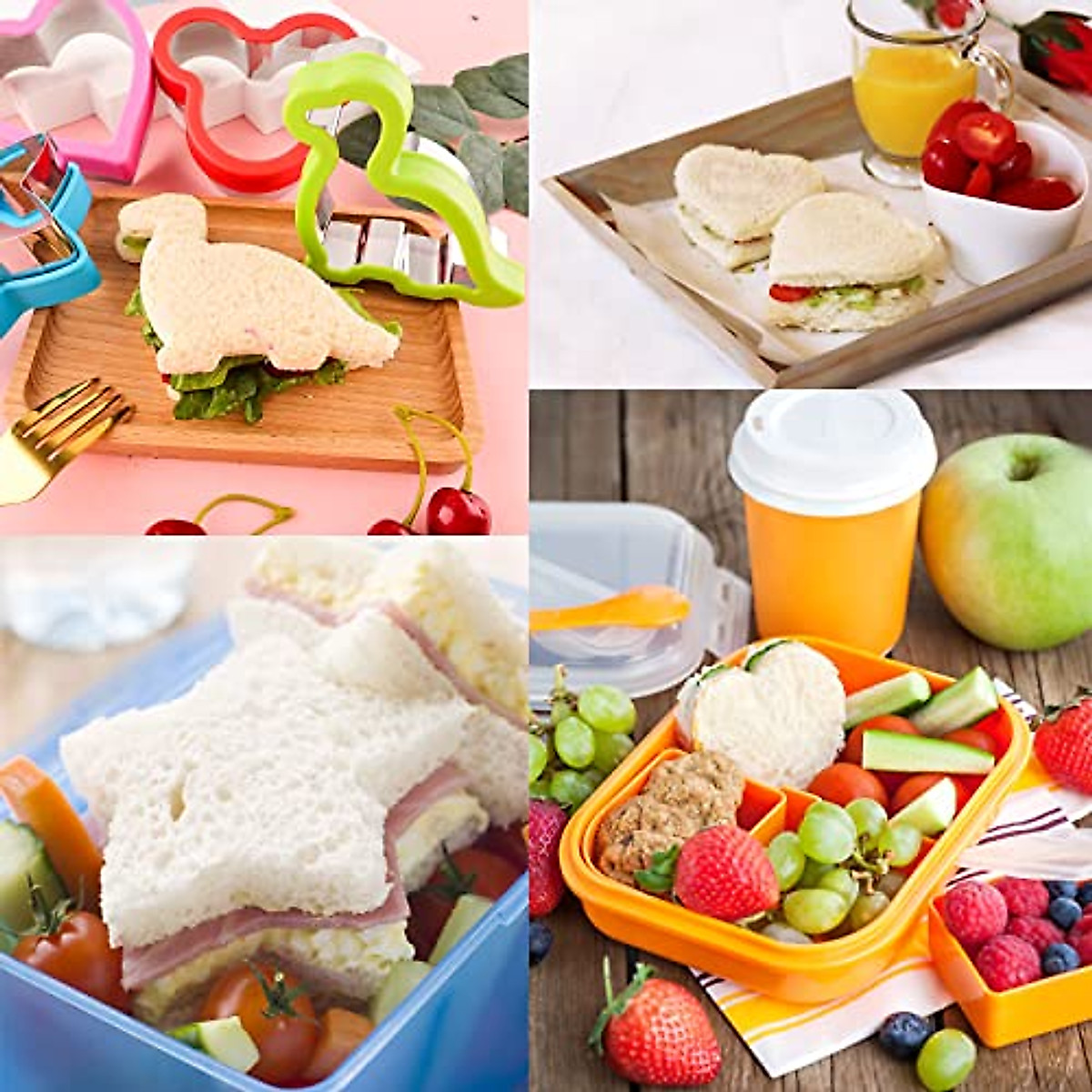 Stainless Steel Sandwiches Cutter set Kids Vegetable Fruit Cutters Heart Star Dinosaur Mousehead Sandwich Cutters Shape Cookie Cutout Fun Food Shape Cutters for Baking