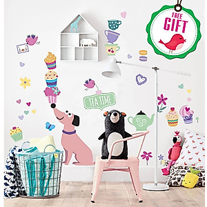Dog Wall Decals for Girls - Cupcake Cute Pink Decor Stickers for Kids - Wall Decor Stickers for Kids - Baby Decals Dog [>45 Art Baby Bedroom clings]