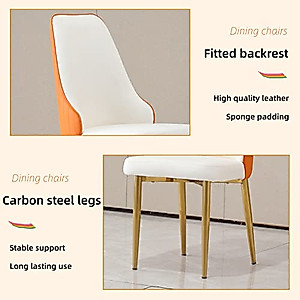 Montary Dining Chairs Set of 2, Modern White Back Pleats Faux Leather Chairs with Gold Metal Legs and Ergonomic Backrest for Living Kitchen Dining Room Chairs (Orange Chairs)