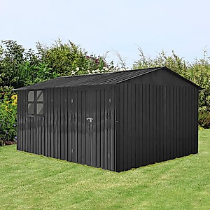 Evedy Extra Large Sheds 10ftx12ft,Outdoor Storage Sheds with Window,Metal Garden Sheds with Lockable Doors,Tiny House for Garden, Backyard, and Patio Utility and Tool Storage-Black