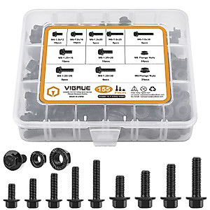 VIGRUE 155PCS M6-1.0 M8-1.25 Flanged Hex Bolts, M6 x 12/16/20/25/30mm and M8 x 16/20/25/30mm Flange Hexagon Screws Bolts Nuts 10.9 Alloy Steel Black Zinc Plated Full UNC Thread