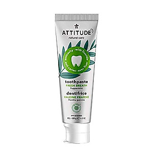 ATTITUDE Toothpaste with Fluoride, Prevents Tooth Decay and Cavities, Vegan, Cruelty-Free and Sugar-Free, Peppermint, 4.2 Oz