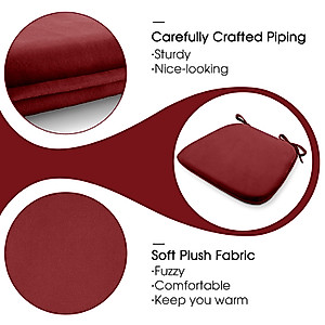 Basic Beyond Kitchen Chair Cushions Set of 4, U Shaped Memory Foam Chair Cushion with Ties, 17 x 16 inches Soft Plush Velvet Chair Pads for Dining Chairs(Red)