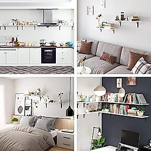 AZZUTORK Floating Shelves Set of 2, 31 Inches Large Wall Storage Shelves with Metal Bracket Hanging Weight Bearing Shelves for Book, Pictures, Towels Use for Living Room, Kitchen, Office-White