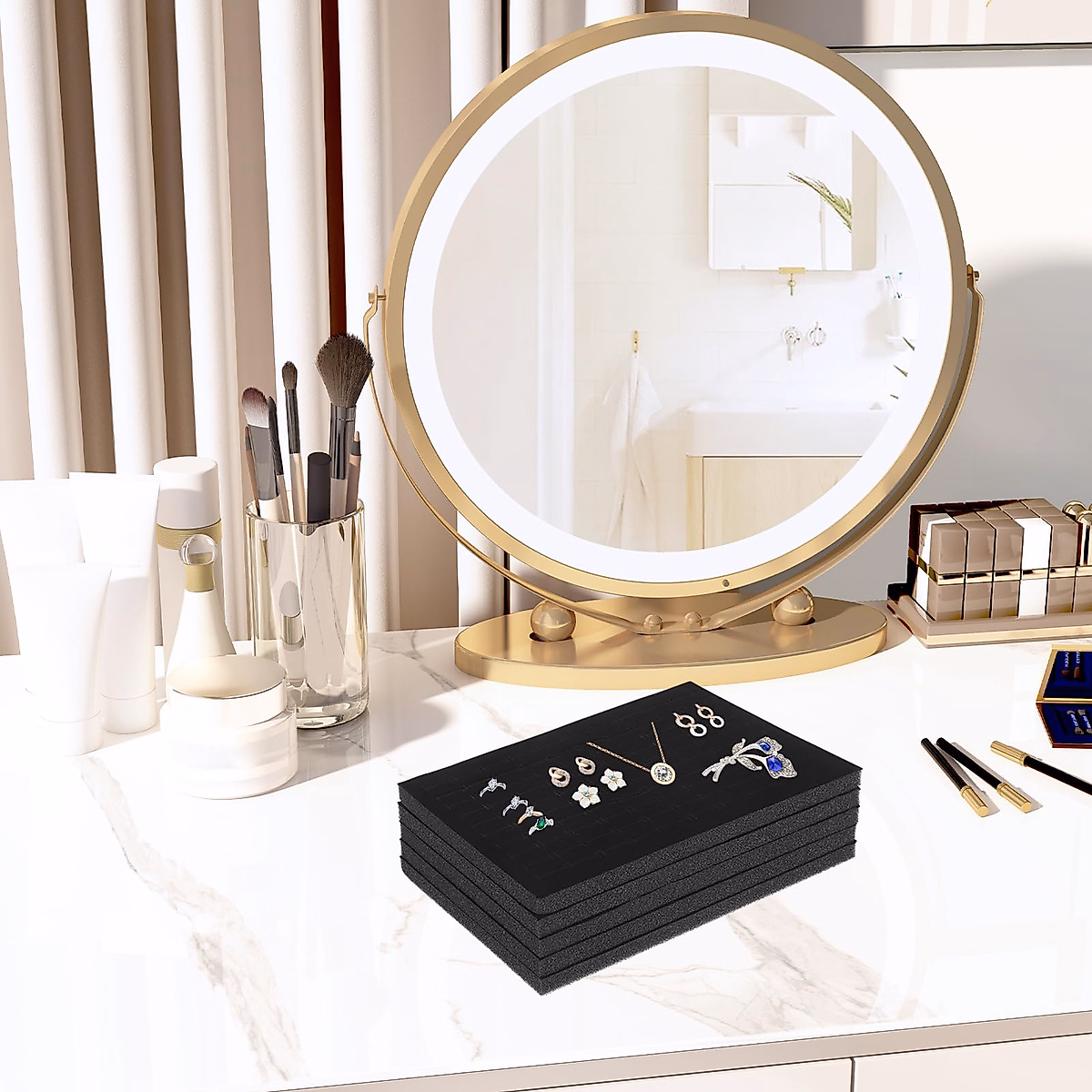 Healeved 5pcs Black Velvet Ring Insert Display Trays Insert Ring Holders Sponge Rings Earring Display Holders Foam Holder Organizer for Jewelry Showcase