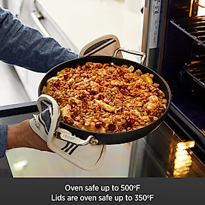 All-Clad HA1 Hard Anodized Nonstick Sauteuse Pan with Acacia Trivet and Spoon 4 Piece, 4 Quart Induction Oven Broiler Safe 500F, Lid Safe 350F Pots and Pans, Cookware Black