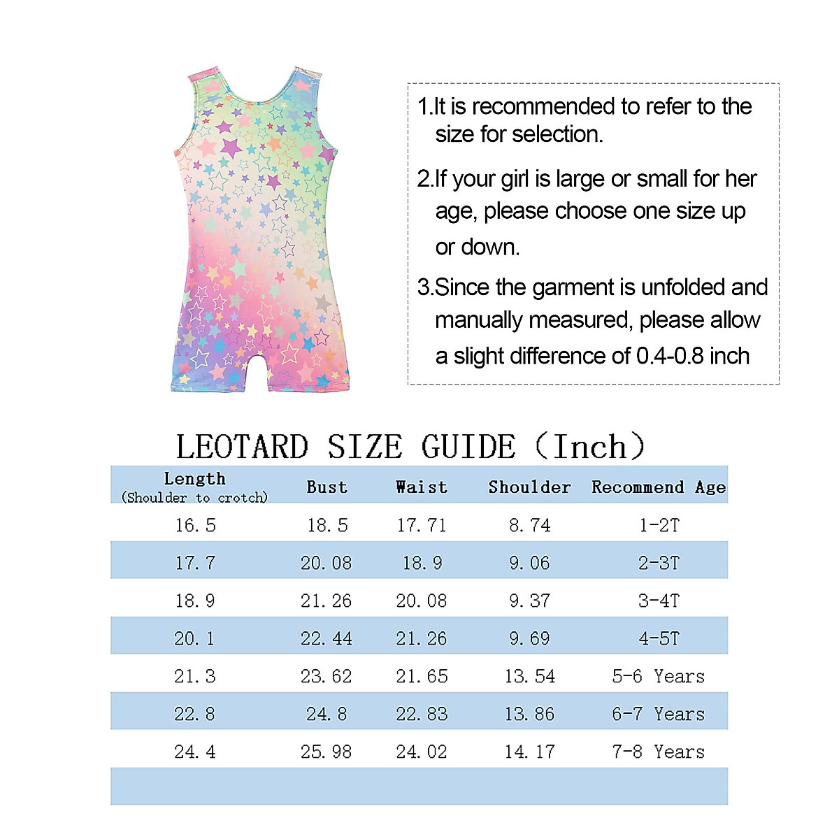 Toddler Gymnastics Leotards for Girls Size 18 Months 1t 2t Sleeveless Tank Rainbow Star Gym Practice Outfits Tumbling Biketard