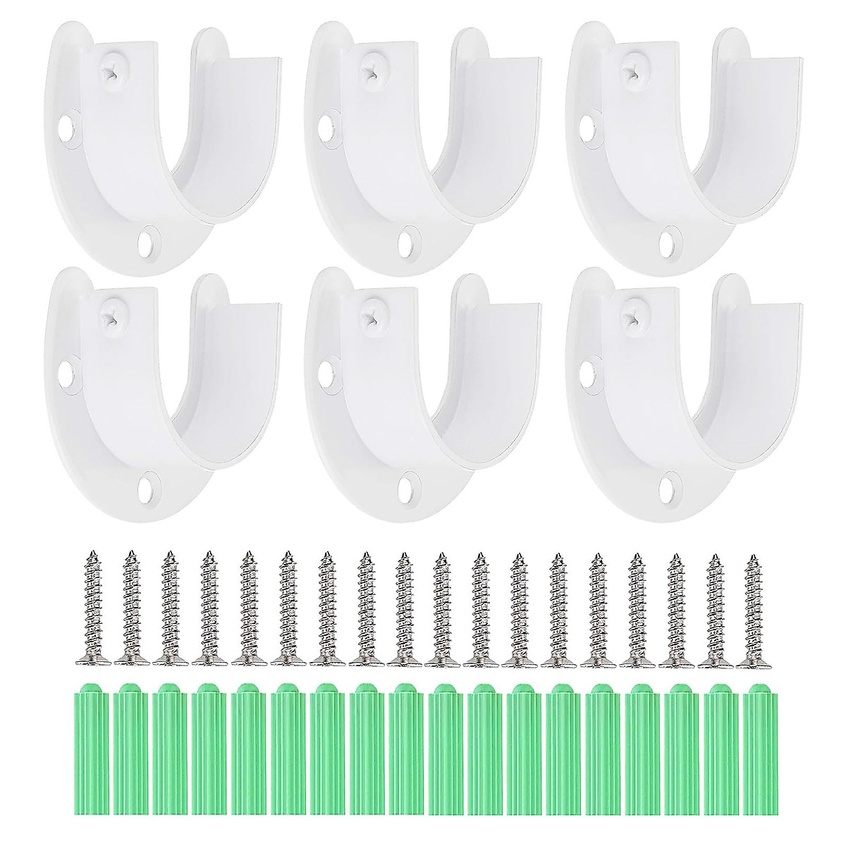 Shonmogar Closet Rod Bracket 6 Pack Closet Pole Brackets for Wall with Screws,Stainless Steel Rod Flange Holder for Closet Curtain White Closet Pole Holder Wall Mount for 1-1/4 Inch Pole