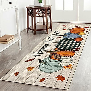 SHACOS Fall Runner Rug for Hallway 2x6ft Pumpkins Happy Fall Y’All Farmhouse Non Slip Washable Kitchen Mats Autumn Home Decor Floor Mat for Entryway Kitchen Laundry Room Hallway, Pumpkins
