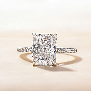 Effinny 3.5 Carat Radiant Cut Engagement Ring,Simulated Diamond White Sapphire Promise Ring for Women in Sterling Silver(Size:6)