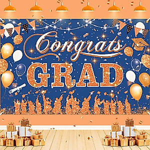 Blue Orange Graduation Decoration Banner, Blue Orange Congrats Grad Banner 2024 Blue Orange Graduation Party Banner for Class of 2024 High School College Graduation Party 70.8x43.3 inch