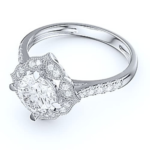PRSTANI 10K White Gold Vintage Milgrain Romantic Petals Halo 1.0 CT Simulated Diamond Engagement Ring (7)