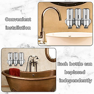 prosfalt 3 in 1 Chamber Wall Mounted Bathroom Shower Pump Dispenser and Organizer-Holds Shampoo, Soap, Conditioner, Shower Gel, for Bathroom Kitchen Hotel (Silver)