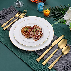 Hammered Gold Silverware Set, OGORI 30-Piece Food Grade Stainless Steel Matte Gold Flatware Set with Square Handle, Service for 6, Tableware Cutlery Set for Home and Restaurant, Dishwasher Safe