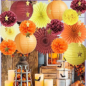 Orange and Burgundy Party Decorations Fall Party Decorations Orange Burgundy Yellow Paper Lanterns for Fall Baby Shower Bridal Shower Birthday Wedding Engagement Autumn Graduation Party Decor