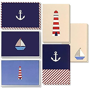 48 Pack All Occasion Assorted Blank Note Cards Greeting Card Bulk Box Set - Nautical Sea with Envelopes Included 4 X 6 Inches