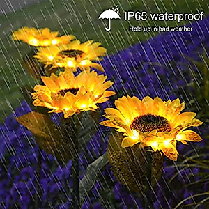 Abkshine New Upgraded 4 Pack Sunflower Solar Lights Outdoor Garden Decorative, Artificial Solar Powered Sunflowers Flowers Lights for Garden Yard Patio Thanksgiving Cemetery Decorations