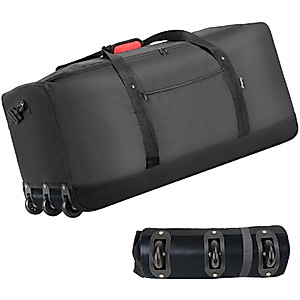 Finnhomy 120L Foldable Rolling Duffel Bag with 3 Wheels, Light Weight Travel Duffel bag with Large Loading Capacity, 32 inch Rolling Duffel bag with Shoulder Strap for Travel Camping Sports