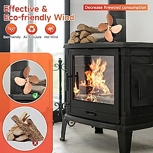 Kiriner Wood Stove Fan, 4 Blades Heat Powered Fireplace Fans for Wood/Log Burner/Fireplace, Quiet, Eco-Friendly Black Stove Fans, Circulating Warm Air Saving Fuel