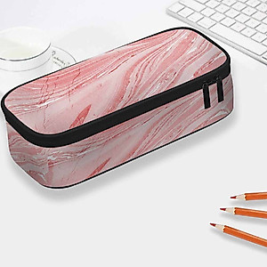 Yekiua Pink Marble Pencil Case Abstract Alcohol Liquid Ink Wave Big Capacity Pencil Pouch Office College Makeup Bag