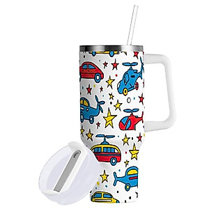 ODAWA Cartoon Vehicles 30 Oz Tumbler with Handle Iced Coffee Tumbler Reusable Stainless Steel Tumblers