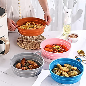 Foldable Air Fryer Silicone Pot, Air Fryer Silicone Liners Food Safe Non Stick Air Fryer Basket Oven Accessories, Reusable Replacement of Flammable Parchment Liner Paper Fits 5 Qt or Bigger Air Fryer