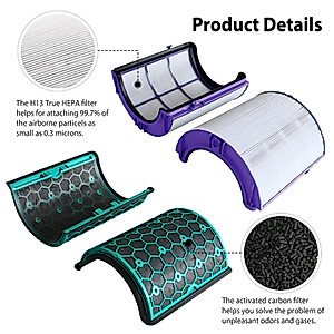 Filter Replacement for Dyson HP04 TP04 DP04 TP05 DP05, Air Purifier Filter with HEPA Filter & Activated Carbon Filter Compatible with Dyson Sealed Two Stage 360° Pure Cool Fan Filter (Attached Brush)