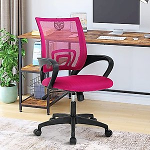Pink Office Chair Ergonomic Desk Chair Mesh Computer Chair with Lumbar Support& Armrest, Adjustable Mid Back Executive Task Chairs, Rolling Swivel Chair Kids Desk Chair for Women