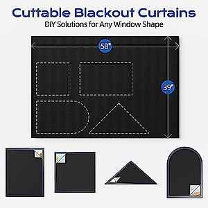 Blackout Curtains for Bedroom, 39" x 58" Portable Blackout Blinds with 20 Sets Hooks & Loops Strips for 100% Blackout Window Film, Temporary Blackout Shades for Windows Cover Nursery Travel RV- Black