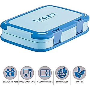 LROZA Leakproof Kids Lunch Box | 4-Compartment Bento Box for Kids | BPA-Free | School Lunch Container for Boys Girls | Children Travel On-the-Go Meal and Snack Packing Containers, BLUE-1