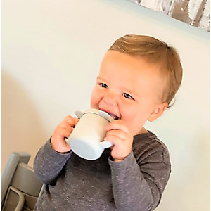 RAZBABY Oso-Cup Silicone Sippy Cup with Straw, 6.5 Oz, 6M+, Easy to Clean Cup w/Safe Straw Length for Toddlers, Trainer Cup for Baby, BPA-Free, Travel Friendly, Dishwasher and Microwave Safe – Grey